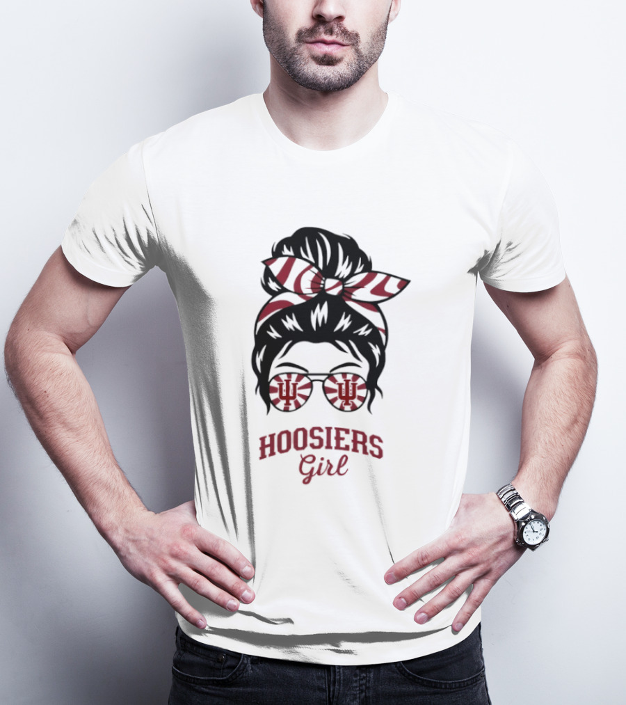 Indiana Hoosiers Girl Messy Bun Sunglasses T-Shirt