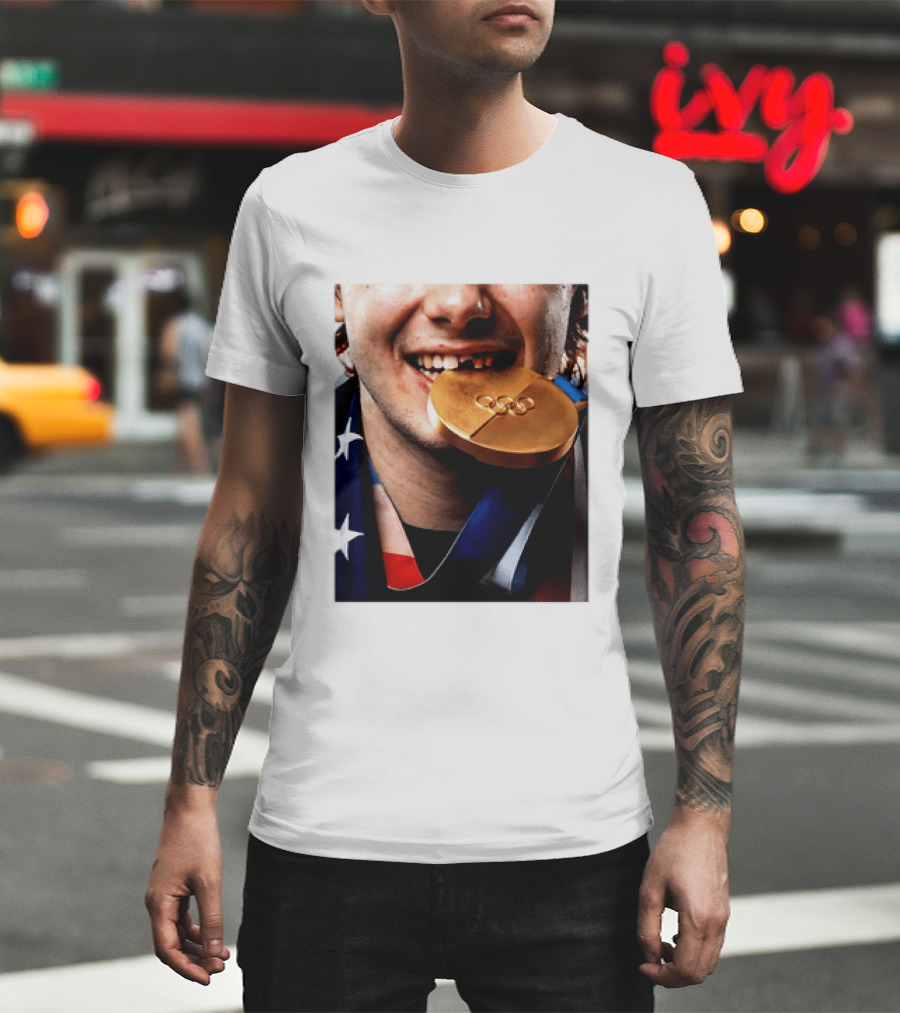 Jack Hughes Teeth Gold Medal 2026 Milano Cortina Winter Olympics T-Shirt