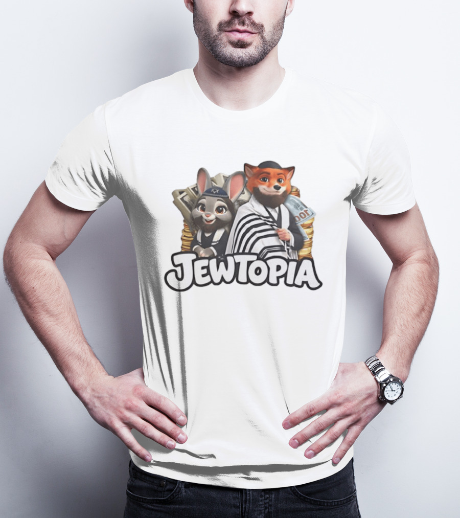 Jewtopia Jewish Zoo Topia Rabbits Fox Characters With Money T-Shirt