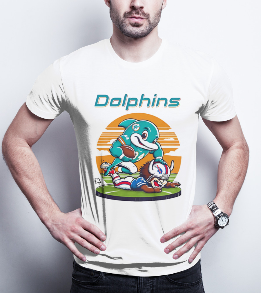 Miami Dolphins Vs Buffalo Bills Rivalry Cartoon Game Day Showdown T-Shirt