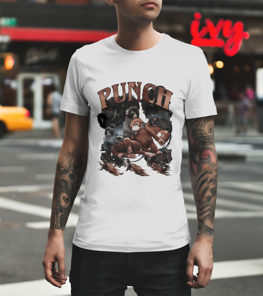 Punch The Monkey Picture Collage Monkeys Plush Toys T-Shirt