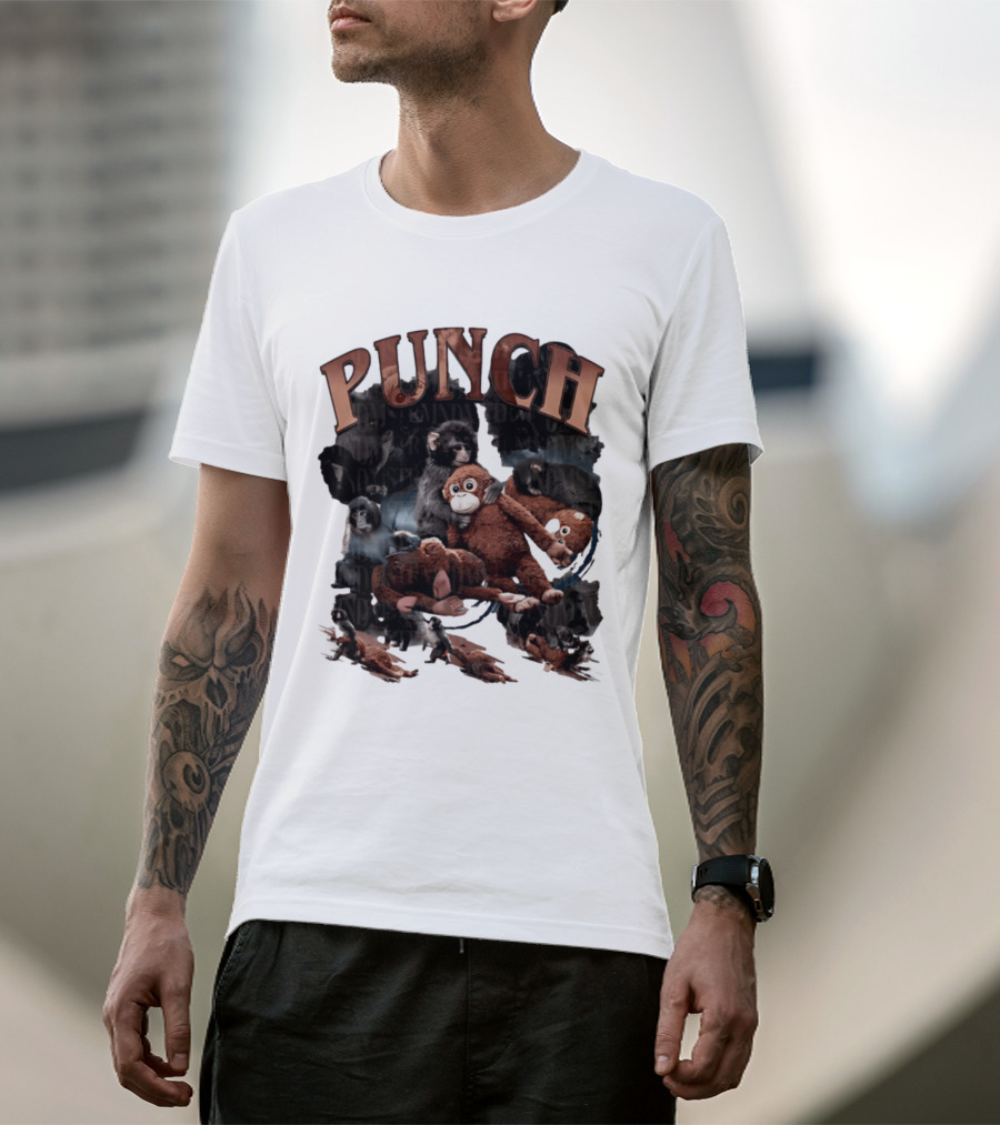 Punch The Monkey Picture Collage Monkeys Plush Toys T-Shirt