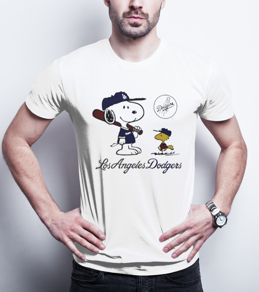 Snoopy Woodstock Los Angeles Dodgers 2025 Peanuts MLB Collaboration T-Shirt