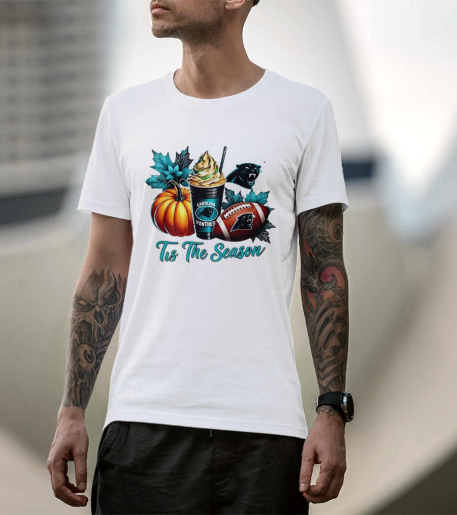 Tis The Season Carolina Panthers Halloween Football Pumpkin Latte T-Shirt