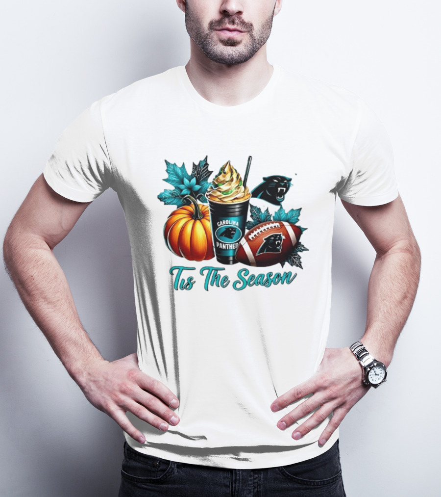 Tis The Season Carolina Panthers Halloween Football Pumpkin Latte T-Shirt