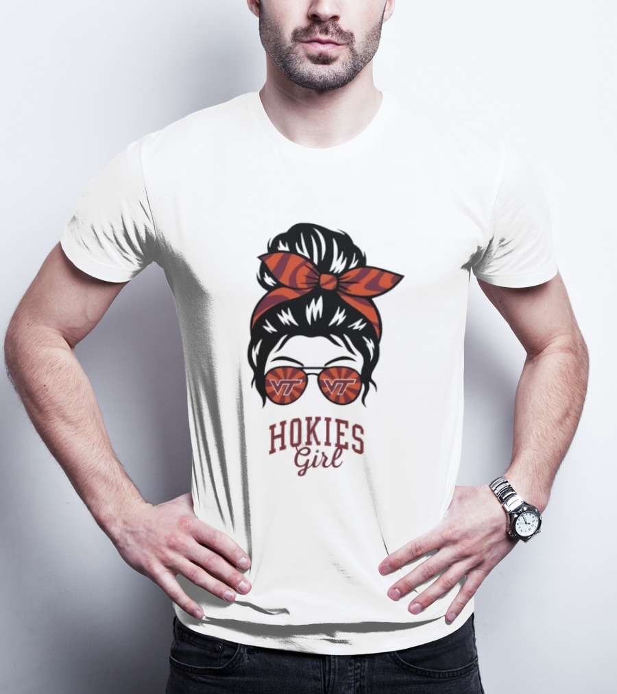 Virginia Tech Hokies Messy Bun Sunglasses Bow T-Shirt