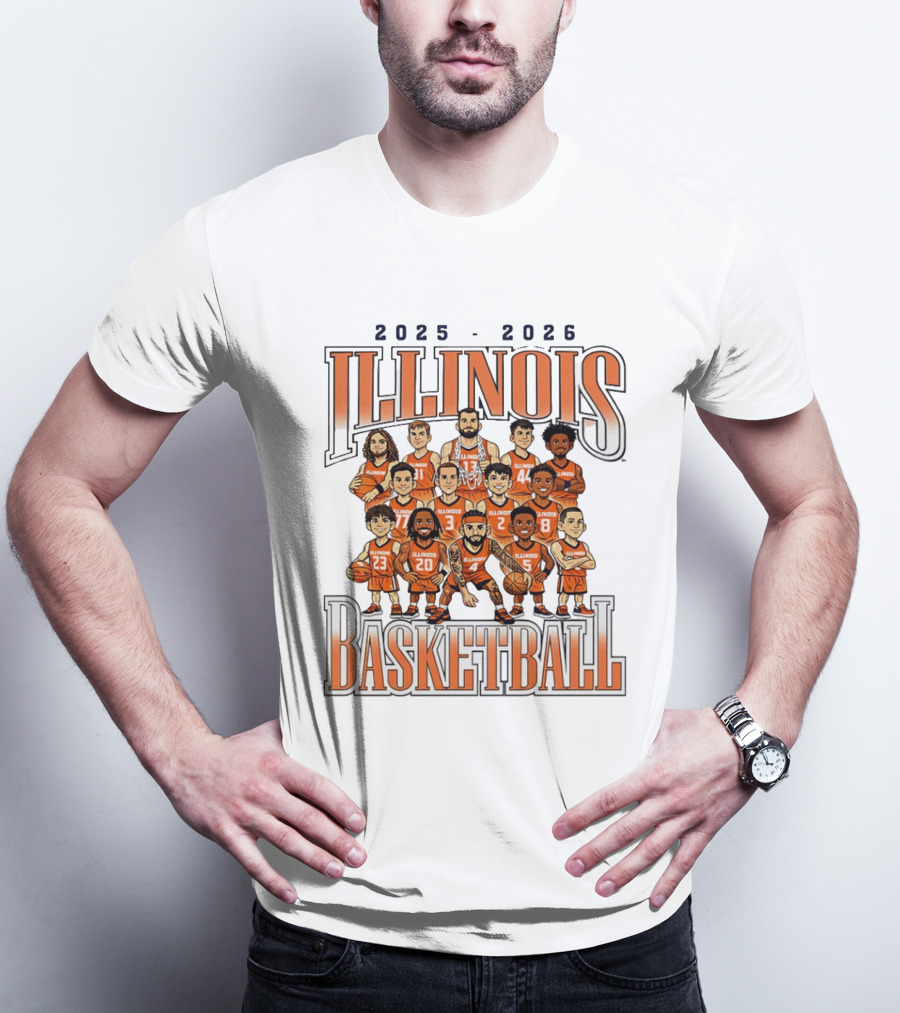 2025 2026 Illinois Basketball Team Caricature T-Shirt
