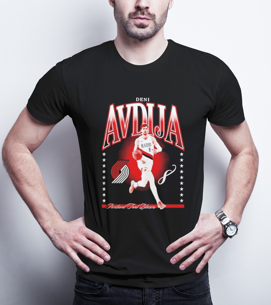 Deni Avdija Portland Trail Blazers Basketball Star With Number Eight And Dynamic Motion T-Shirt