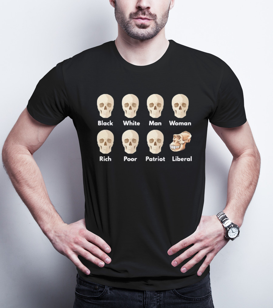 Equal In Death Black White Man Woman Rich Poor Patriot Liberal Skull T-Shirt