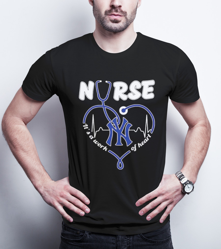 New York Yankees Nurse It's A Work Of Heart Stethoscope T-Shirt