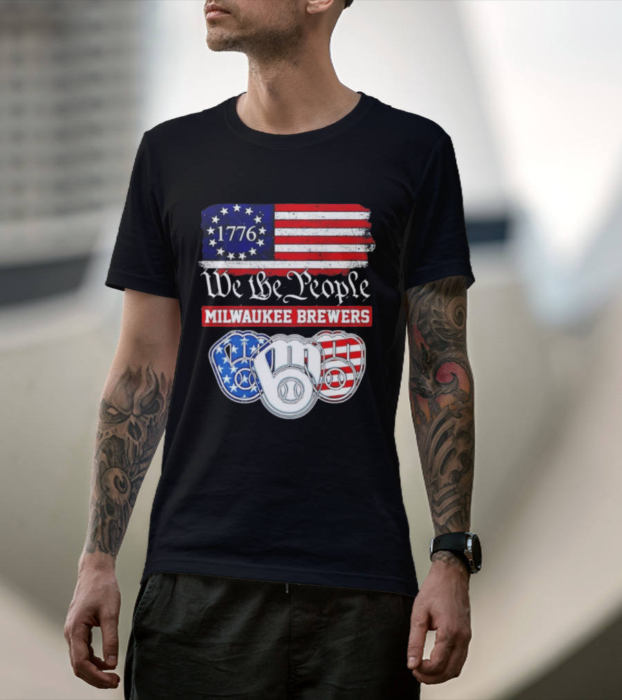 Milwaukee Brewers We The People 1776 American Flag 250th Anniversary T-Shirt