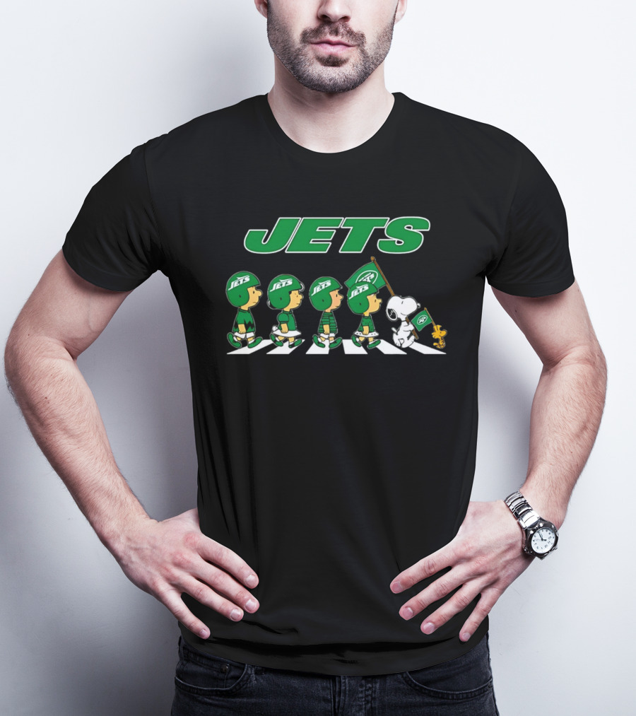 Peanuts New York Jets Snoopy Woodstock Football Abbey Road Parade T-Shirt