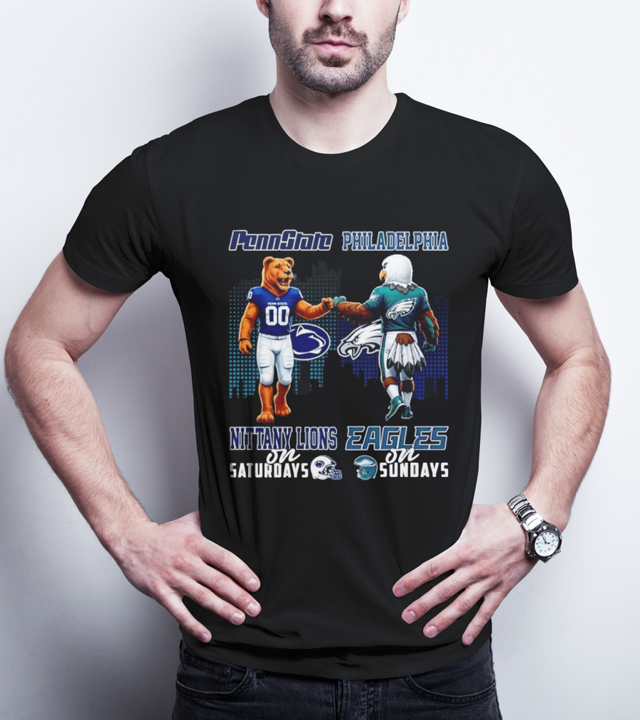 Penn State Nittany Lions Saturdays Philadelphia Eagles Sundays Mascot Skyline T-Shirt