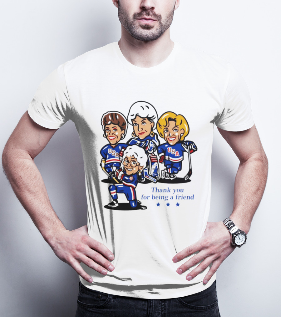 Golden USA Girls Hockey Thank You For Being A Friend Cartoon Characters T-Shirt