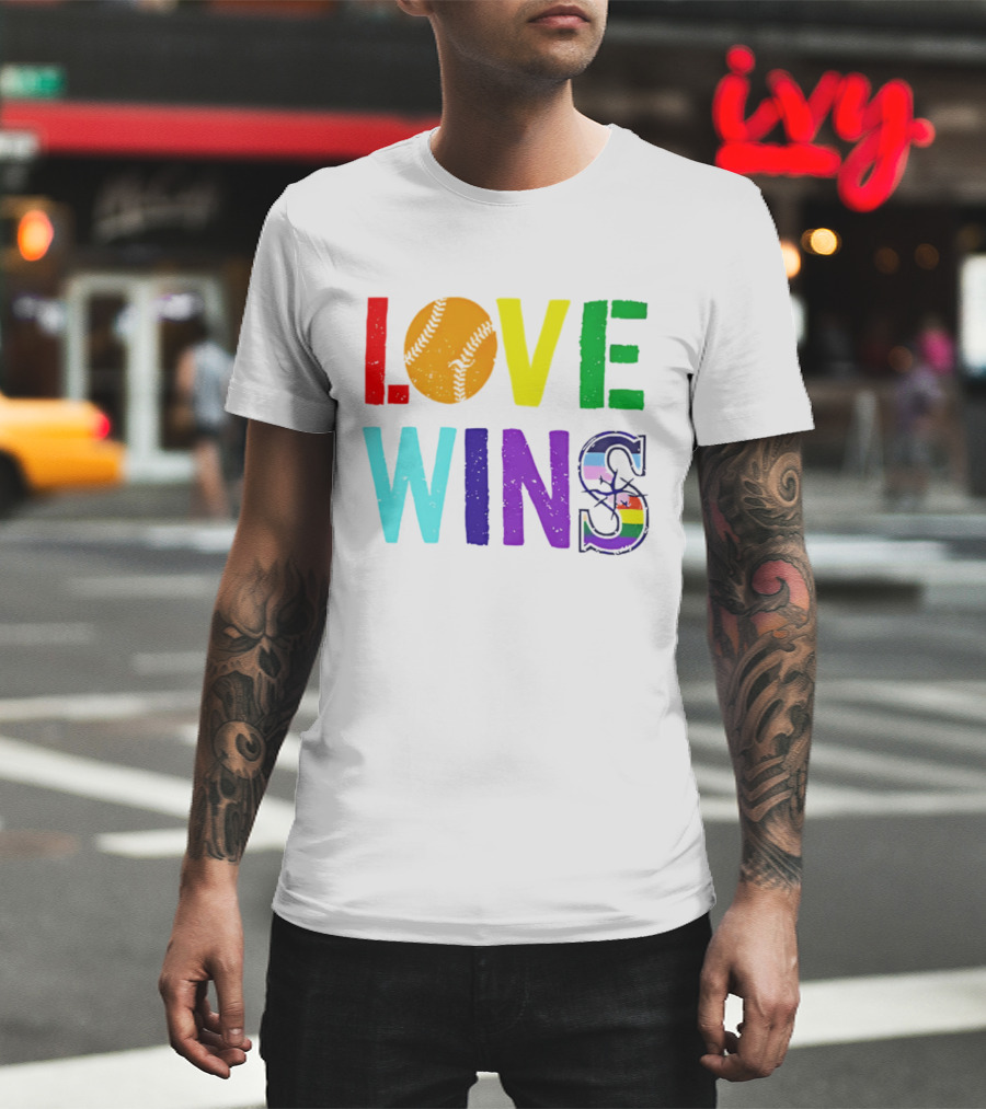 Love Wins Baseball Pride LGBTQ Rainbow T-Shirt