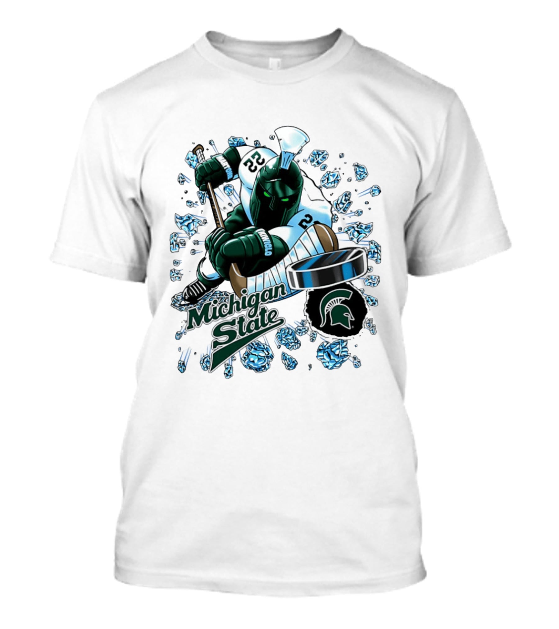 Michigan State Spartans Hockey Cartoon Player Spartan Head T-Shirt
