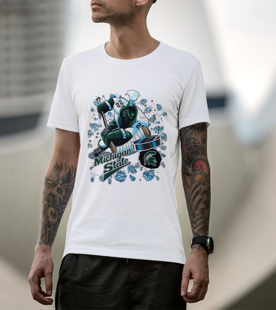 Michigan State Spartans Hockey Cartoon Player Spartan Head T-Shirt
