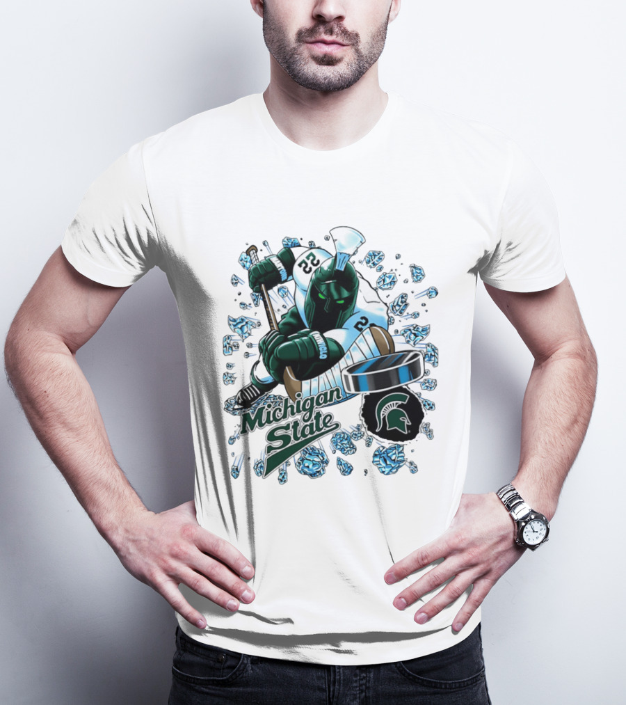 Michigan State Spartans Hockey Cartoon Player Spartan Head T-Shirt
