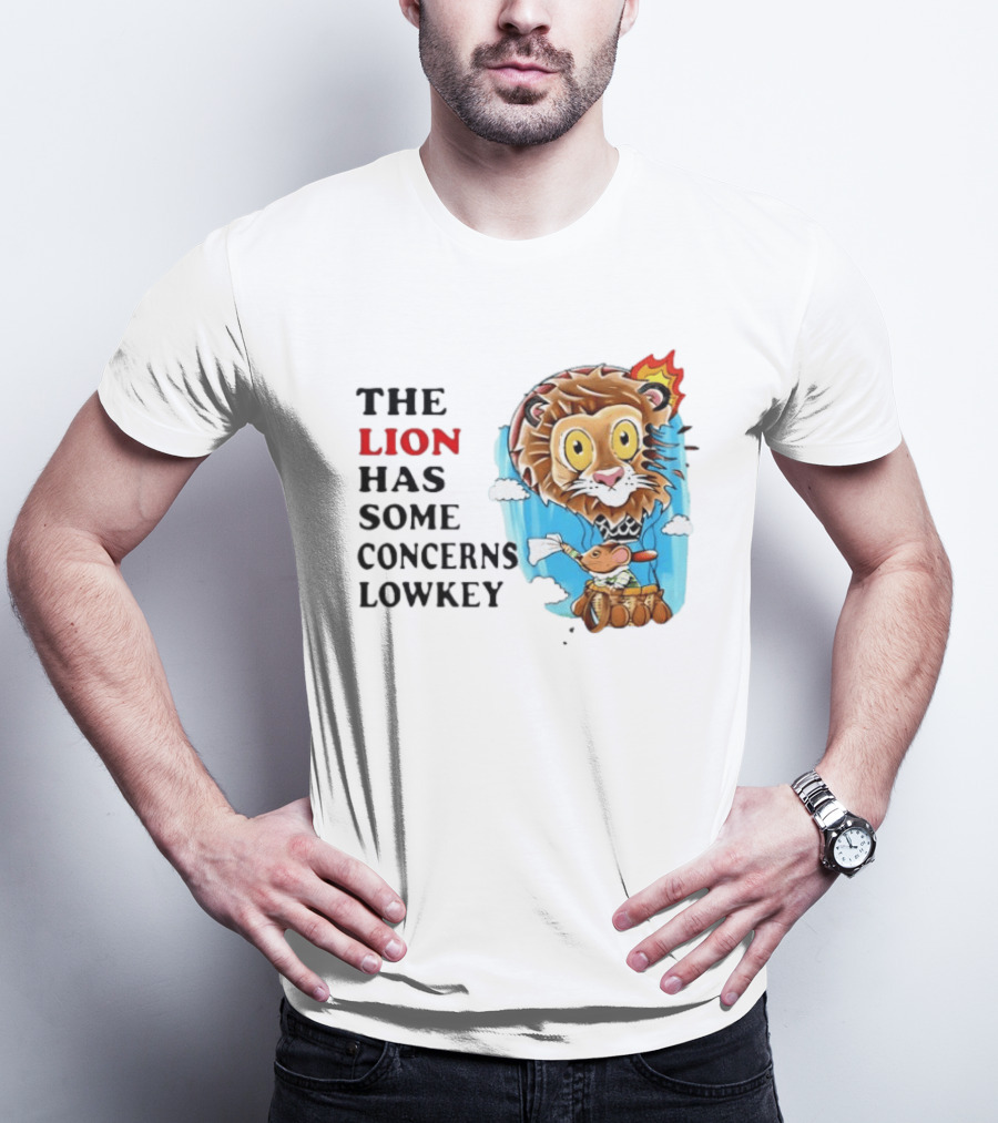 The Lion Has Some Concerns Lowkey Fire Cartoon Lion And Mouse Hot Air Balloon T-Shirt