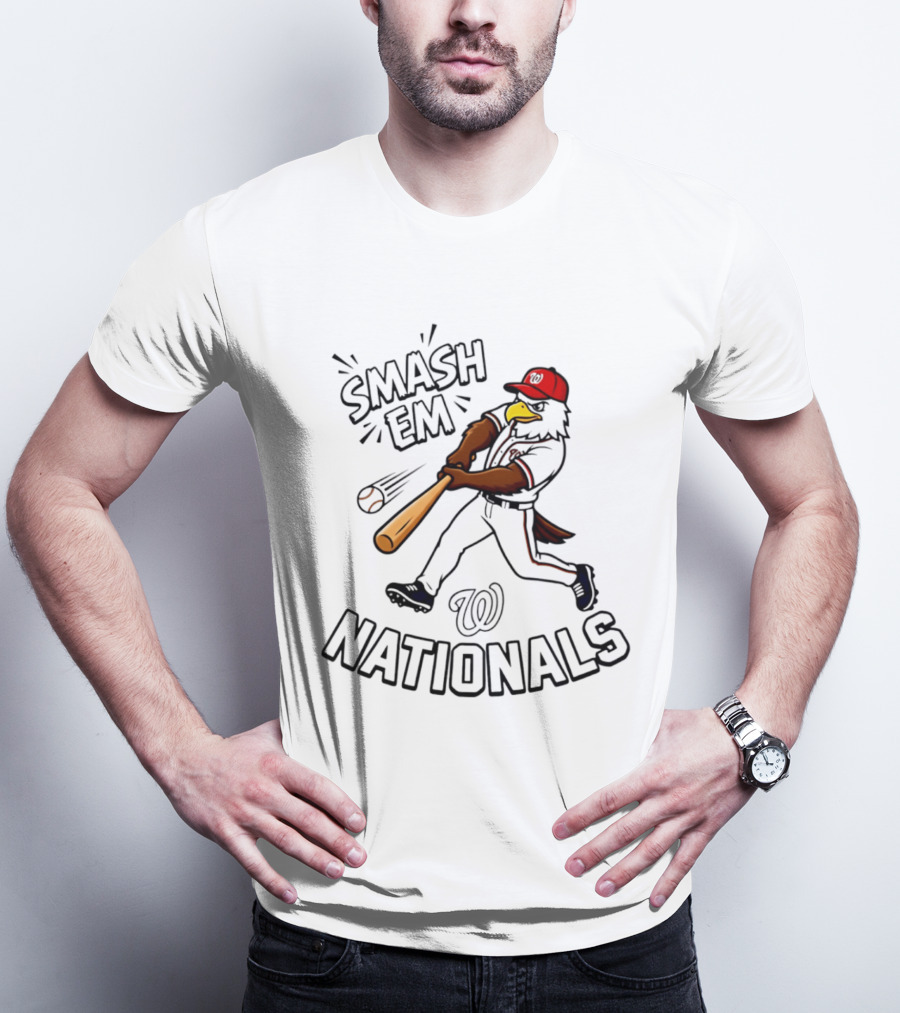Washington Nationals Screech Smash Em Mascot Baseball Swing T-Shirt
