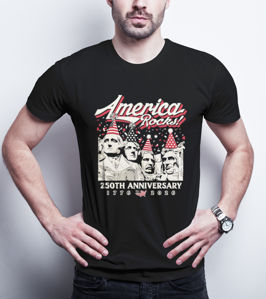 America Rocks 250th Anniversary 1776 2026 Mount Rushmore Party Hats T-Shirt