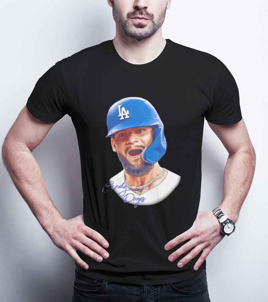 Andy Pages Los Angeles Dodgers MLB 2026 Big Face LA Helmet T-Shirt