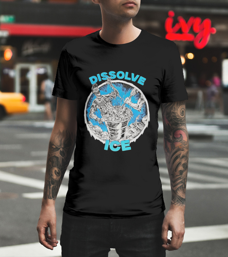 Dissolve ICE Abolish ICE Skeleton Melting In Cauldron With Ghostly Figure T-Shirt