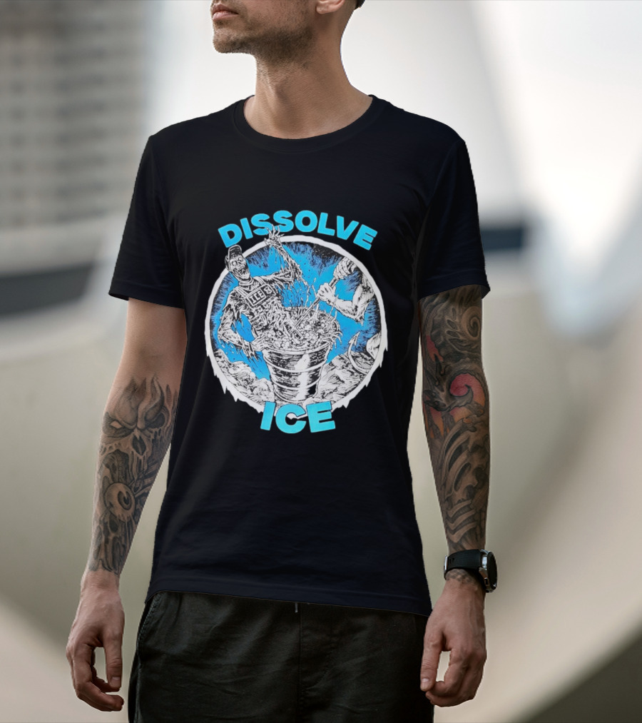 Dissolve ICE Abolish ICE Skeleton Melting In Cauldron With Ghostly Figure T-Shirt
