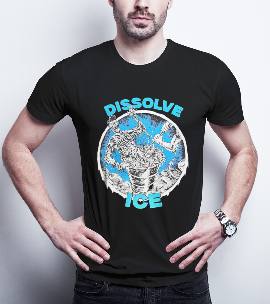Dissolve ICE Abolish ICE Skeleton Melting In Cauldron With Ghostly Figure T-Shirt