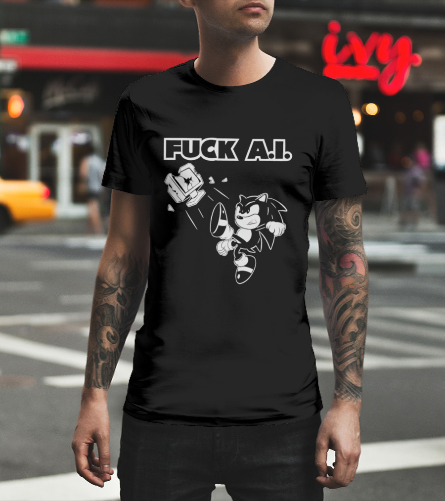 F*ck AI Hedgehog Kick Anti AI T-Shirt