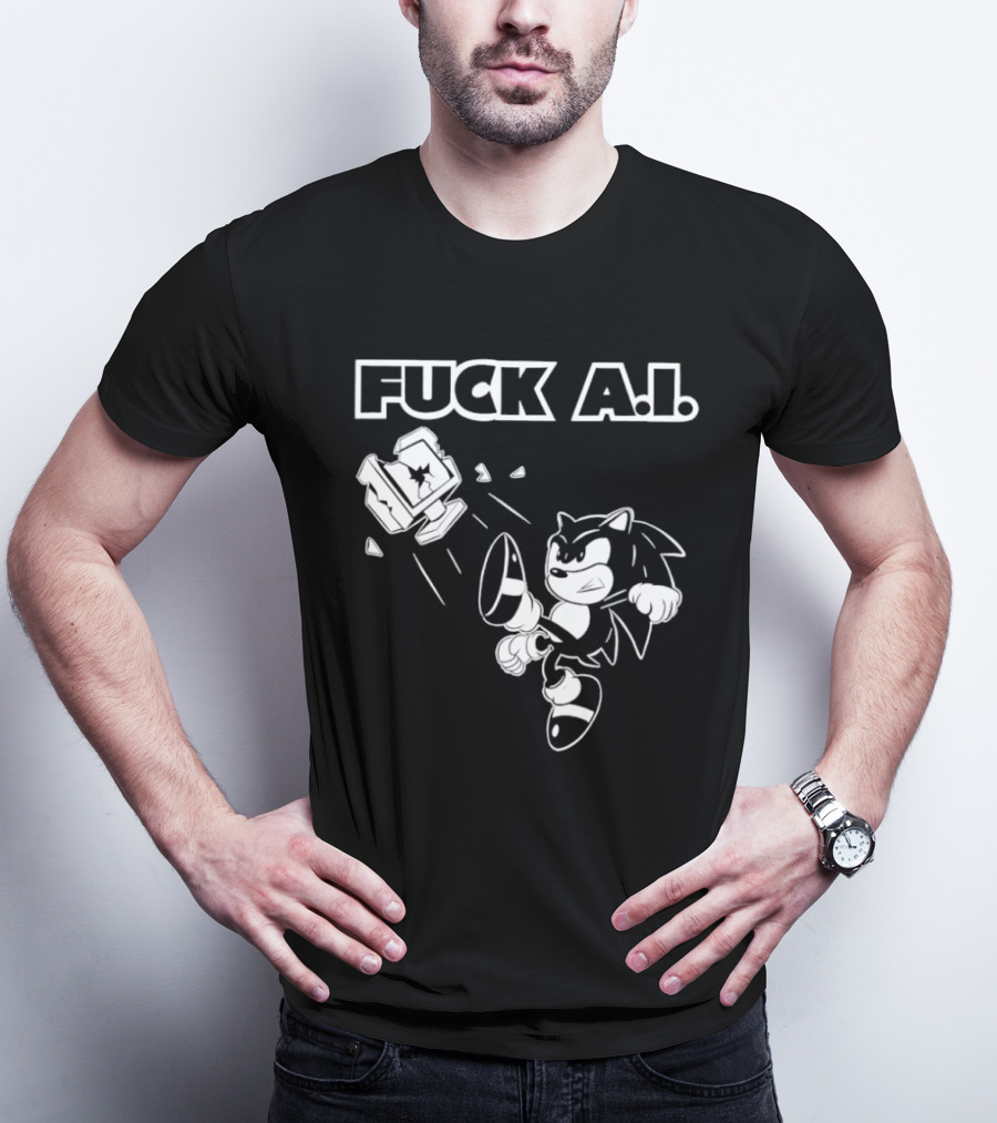 F*ck AI Hedgehog Kick Anti AI T-Shirt