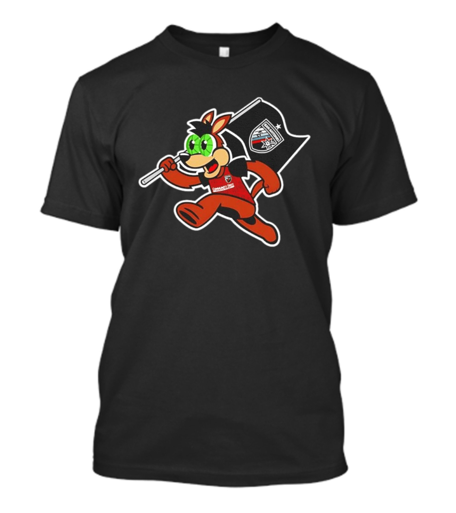 San Antonio FC Soccer Mascot With Team Flag And Jersey T-Shirt