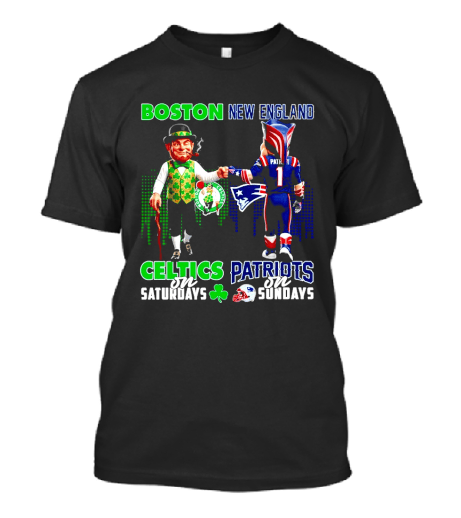 Boston Celtics Saturdays And New England Patriots Sundays Skyline T-Shirt
