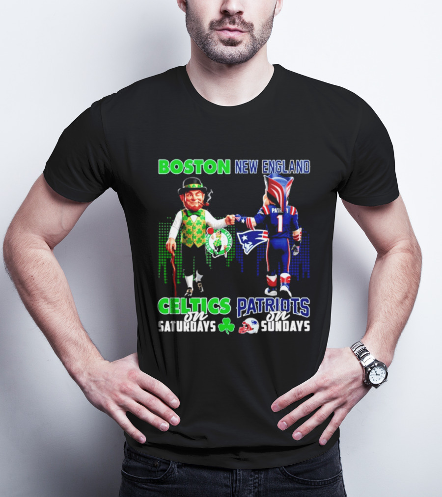 Boston Celtics Saturdays And New England Patriots Sundays Skyline T-Shirt