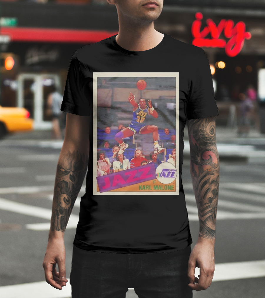 Utah Jazz Karl Malone 32 Basketball Card 1992 T-Shirt
