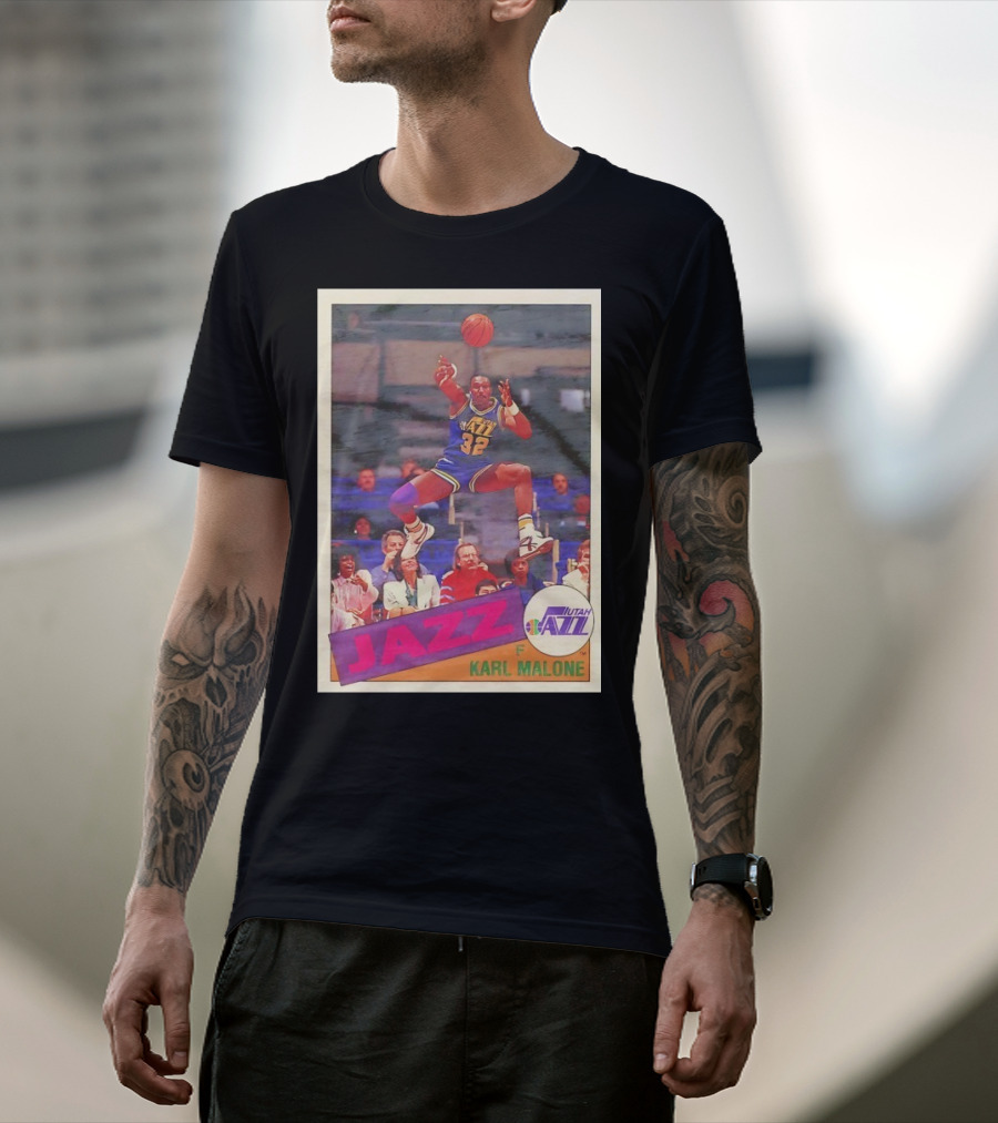 Utah Jazz Karl Malone 32 Basketball Card 1992 T-Shirt