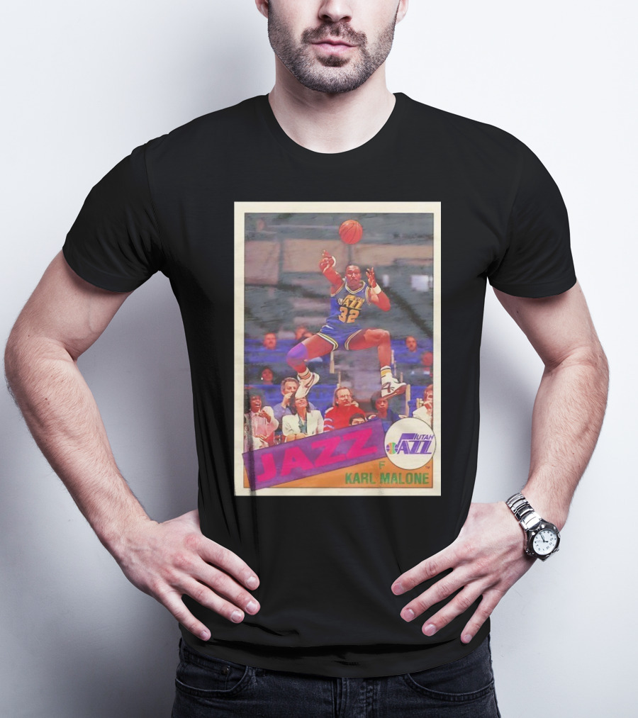 Utah Jazz Karl Malone 32 Basketball Card 1992 T-Shirt