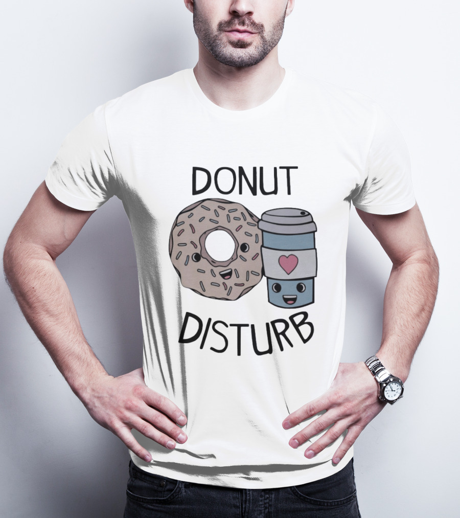 Donut Disturb Cute Coffee And Pastry Cartoon Expression T-Shirt