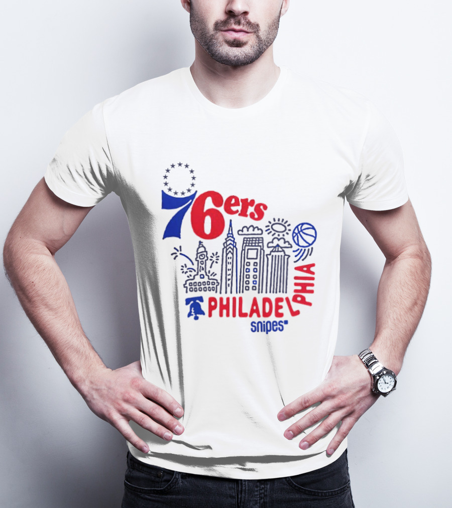 Philadelphia 76ers Snipes City Skyline Sketch Basketball T-Shirt