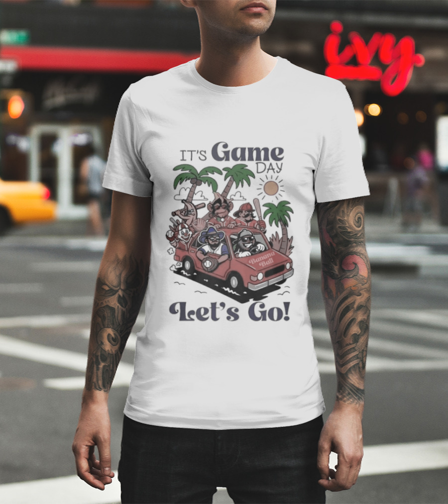 It's Game Day Let's Go Banana Ball Van And Palm Trees Adventure T-Shirt
