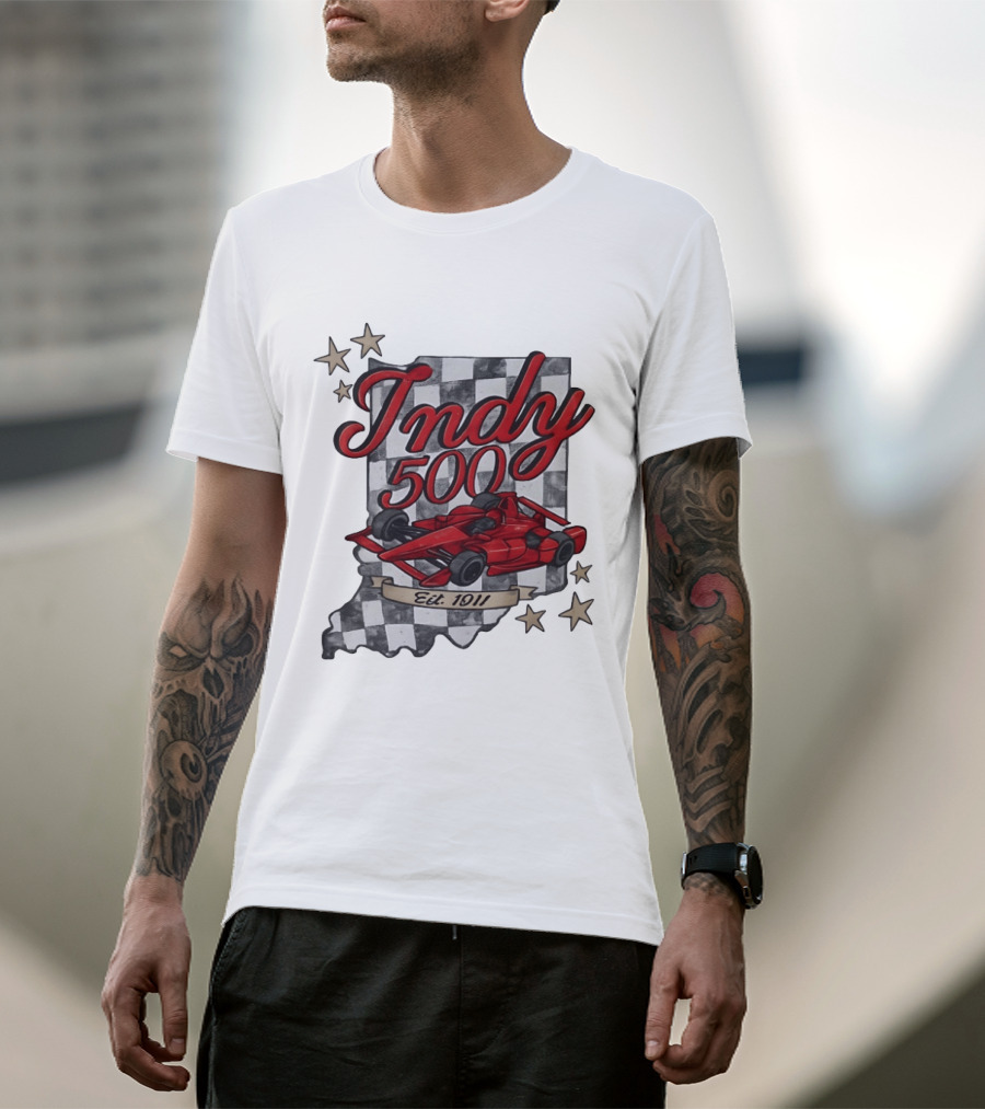 Indy 500 Racing Checkered Flag Red Race Car Est. 1911 Indianapolis T-Shirt