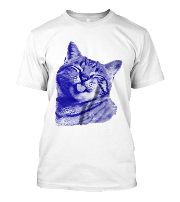 Playful Cat Sticking Out Tongue In Blue Tint T-Shirt