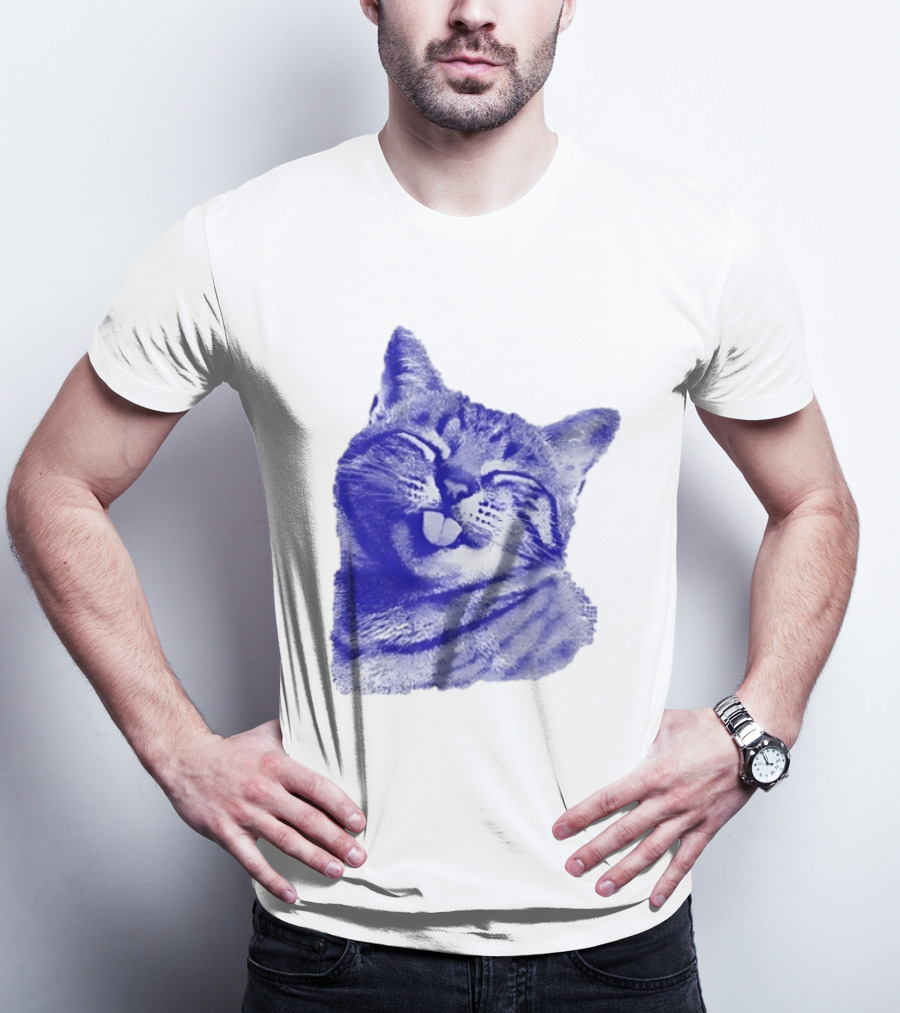 Playful Cat Sticking Out Tongue In Blue Tint T-Shirt