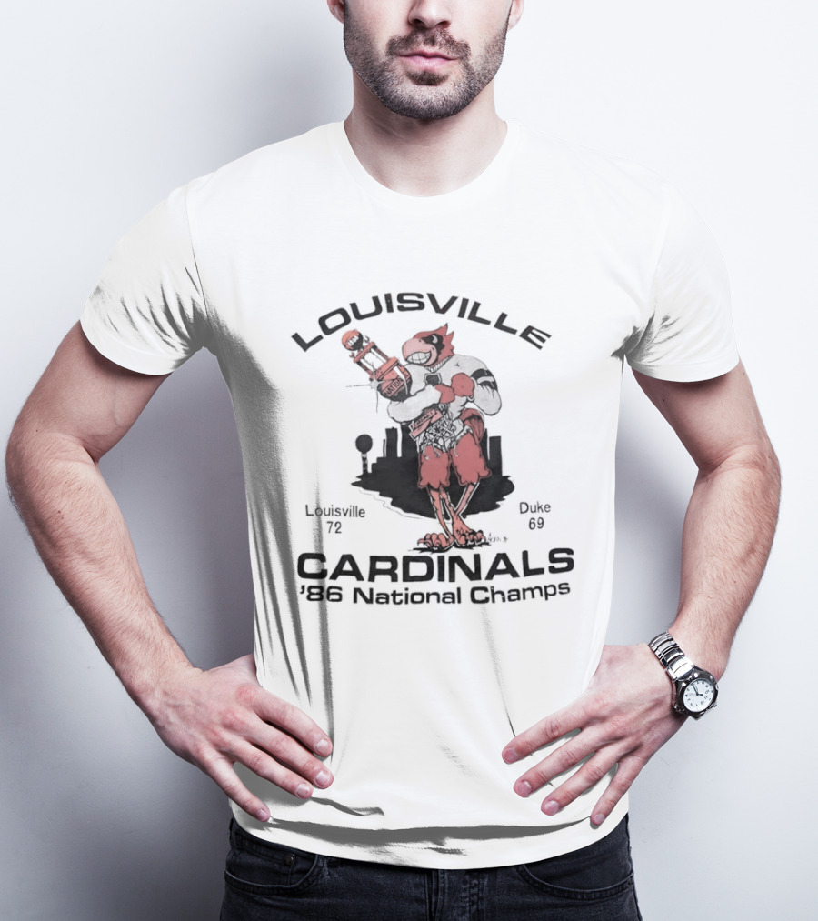 Louisville Cardinals 1986 National Champs Skyline Trophy T-Shirt
