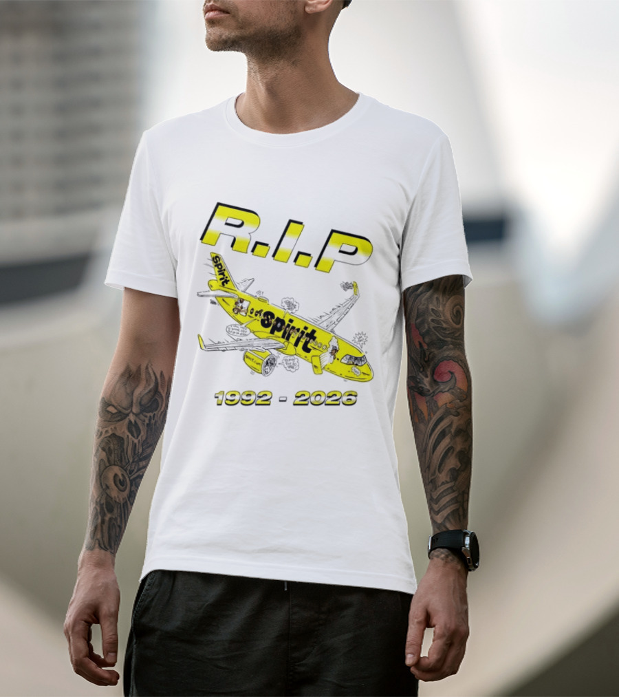 RIP Spirit Airlines 1992 2026 Yellow Plane Cartoon T-Shirt
