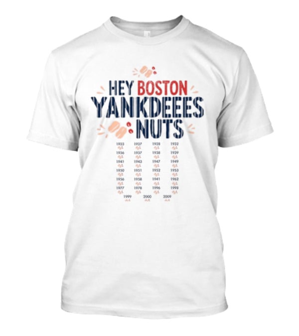 Hey Boston Yankdeeees Nuts Embroidered Text With Orange Paws T-Shirt