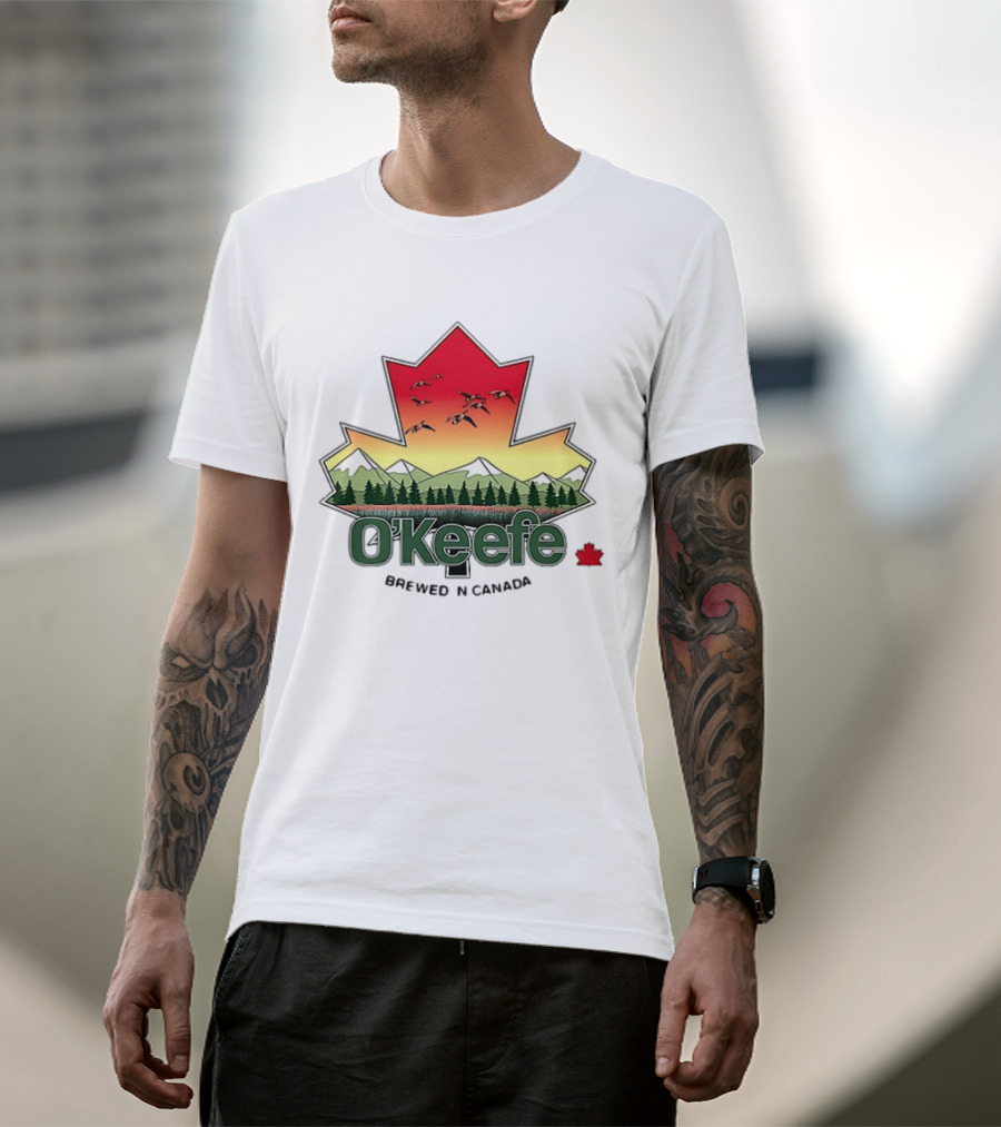 O'Keefe Brewed In Canada Maple Leaf Mountains And Geese T-Shirt