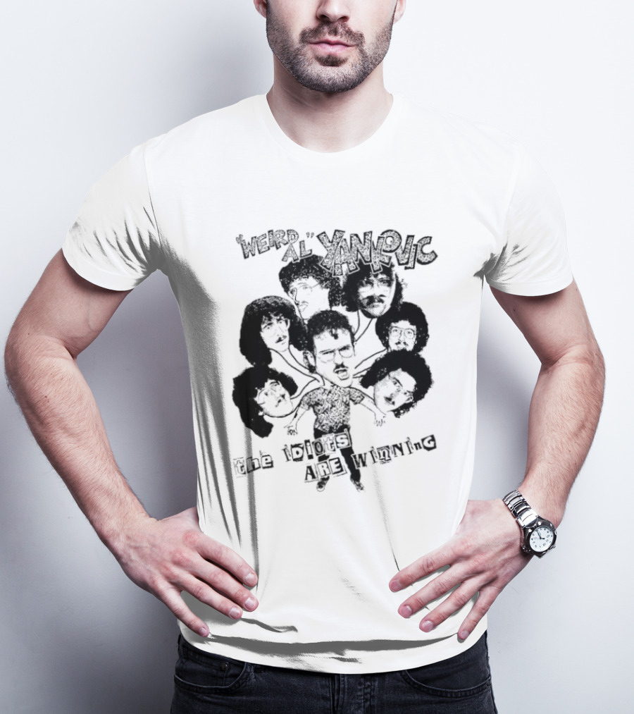 Weird Al Yankovic The Idiots Are Winning Black And White Caricature Faces T-Shirt