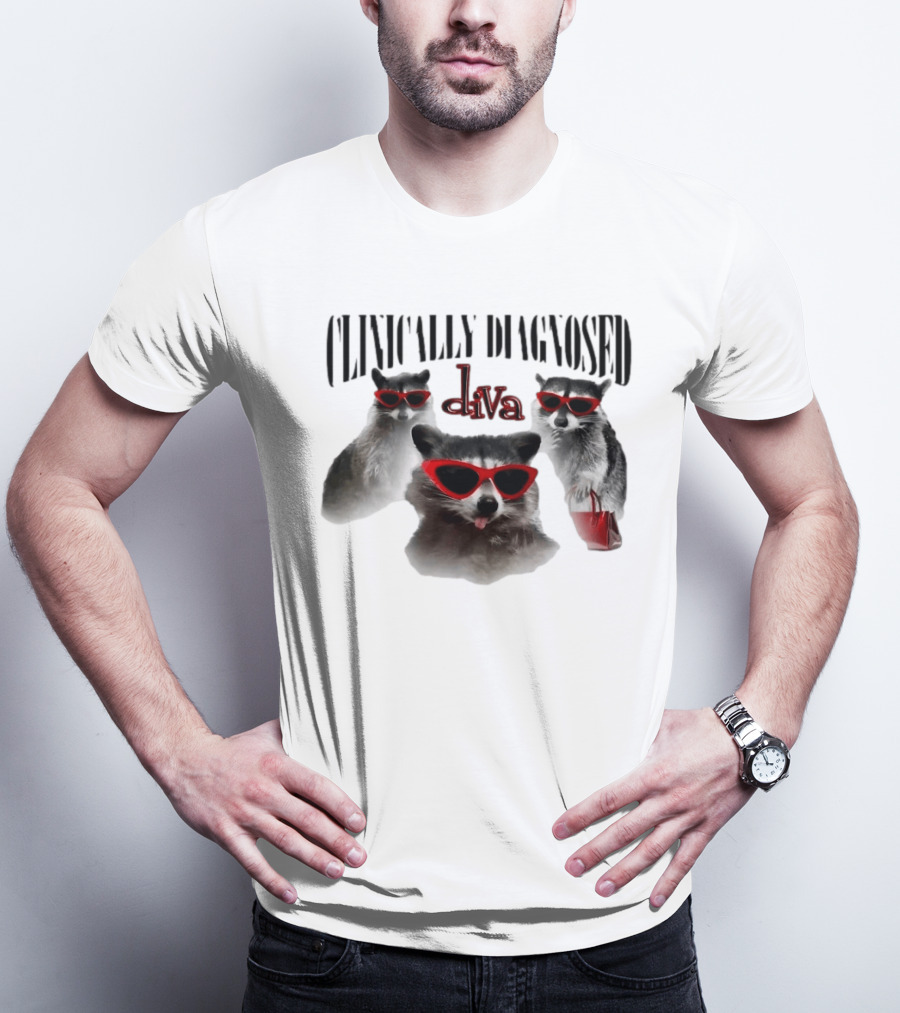 Clinically Diagnosed Diva Raccoon With Sunglasses And Handbag T-Shirt