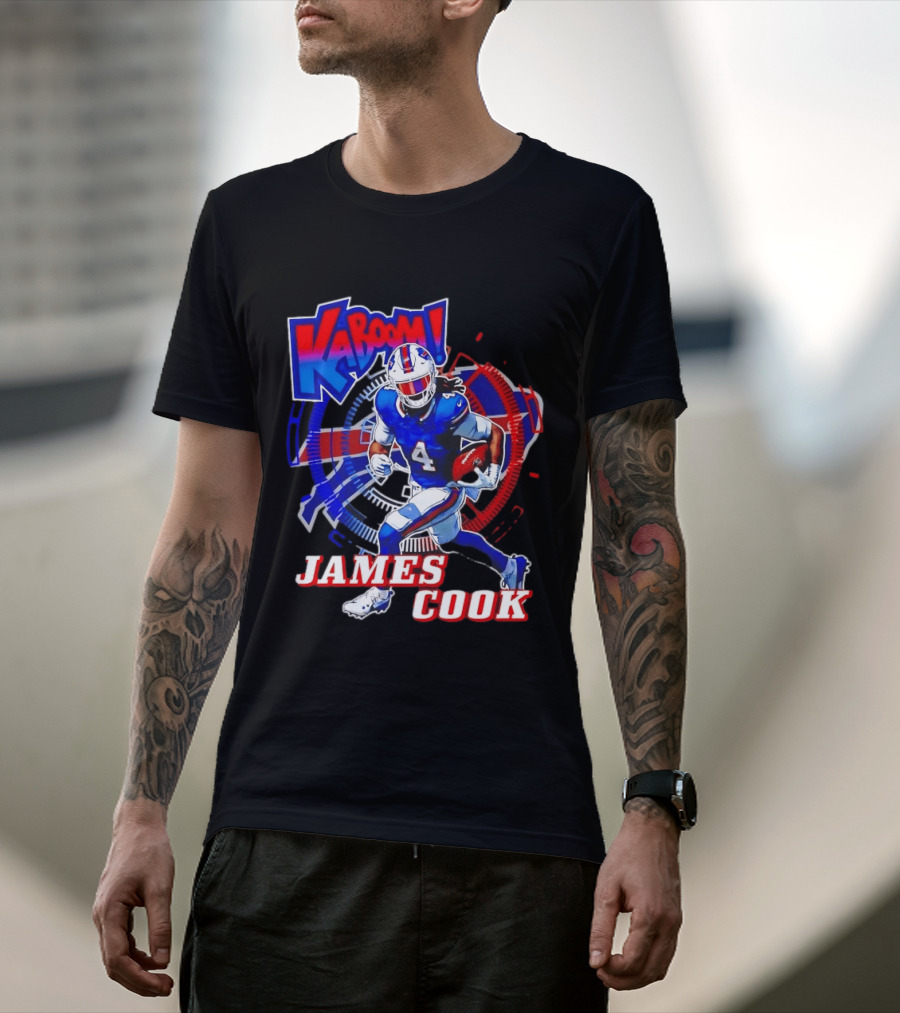 Kaboom James Cook Buffalo Bills Football Action Explosion T-Shirt